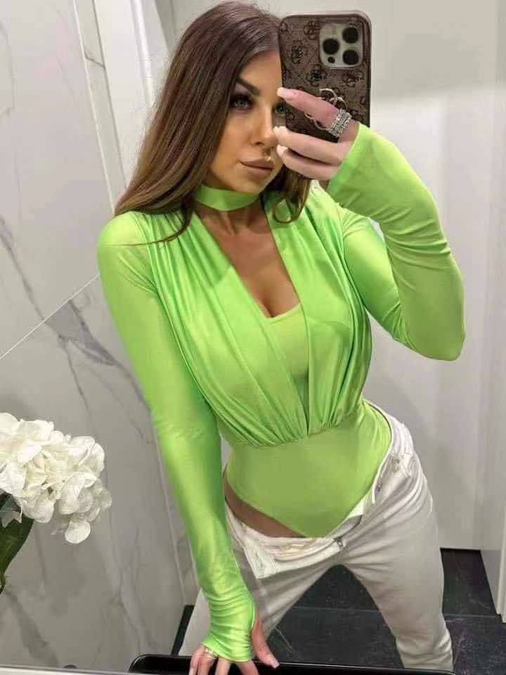 Дамско ефектно боди H3393 зелен