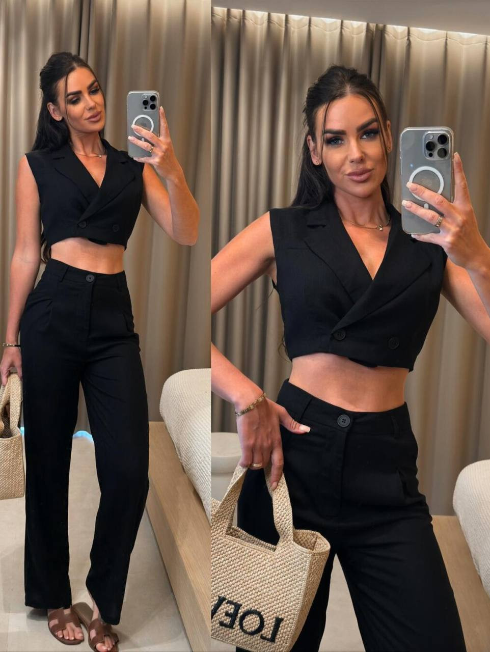 Дамски комплект топ и панталон K9280 черен
