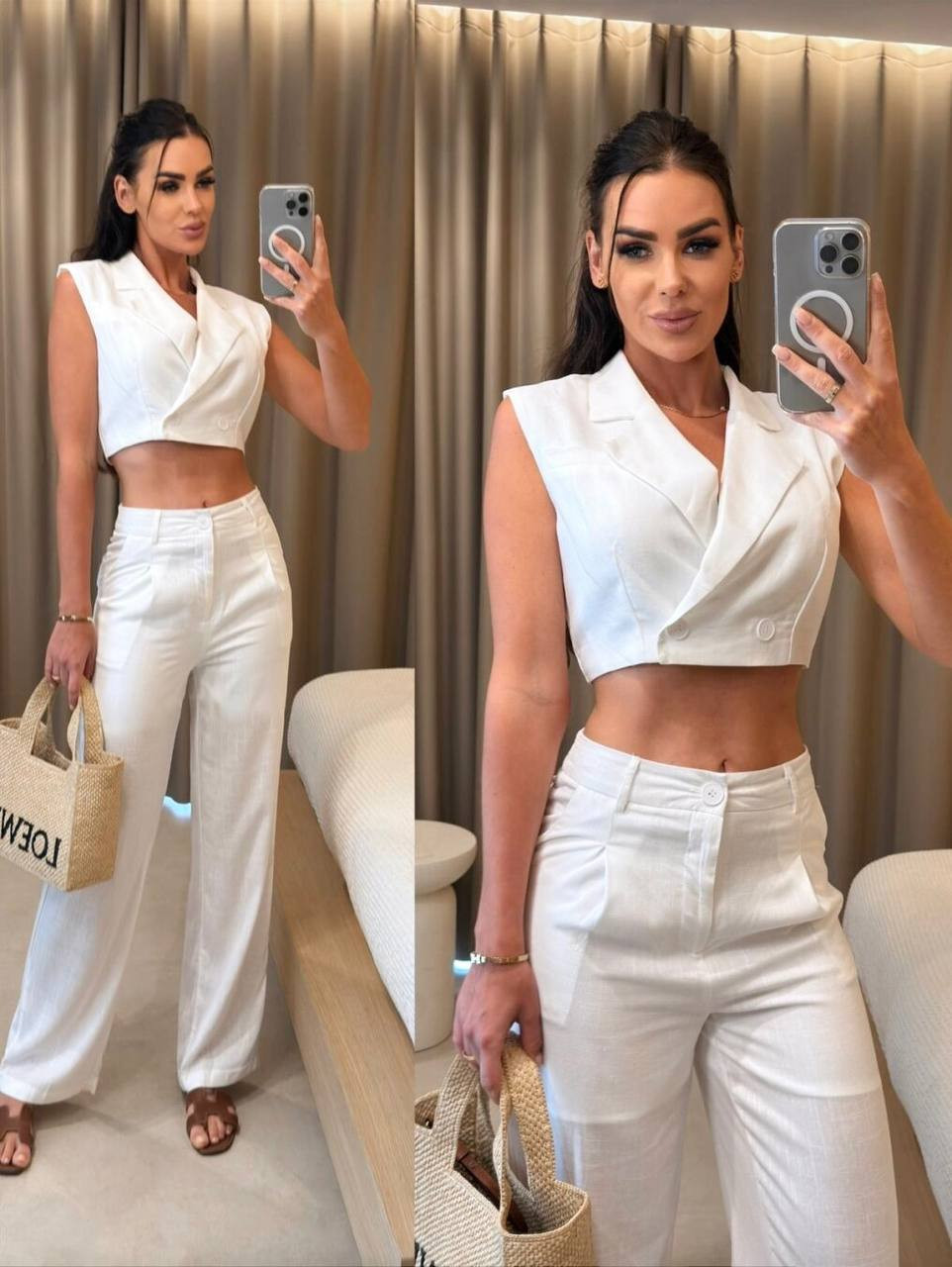 Дамски комплект топ и панталон K9280 бял