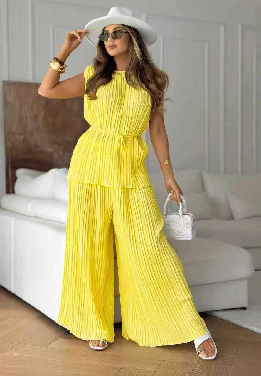 Дамски комплект Солей топ и панталон 38139 жълт