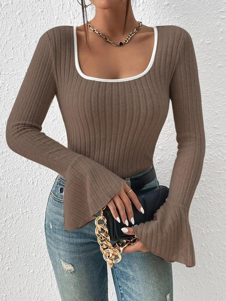 Дамска блуза с ефектни ръкави AR3105 камел