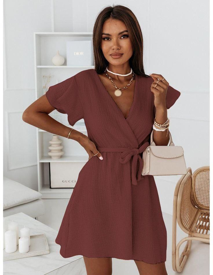 Дамска рокля прегърни ме с колан 333400 пудра